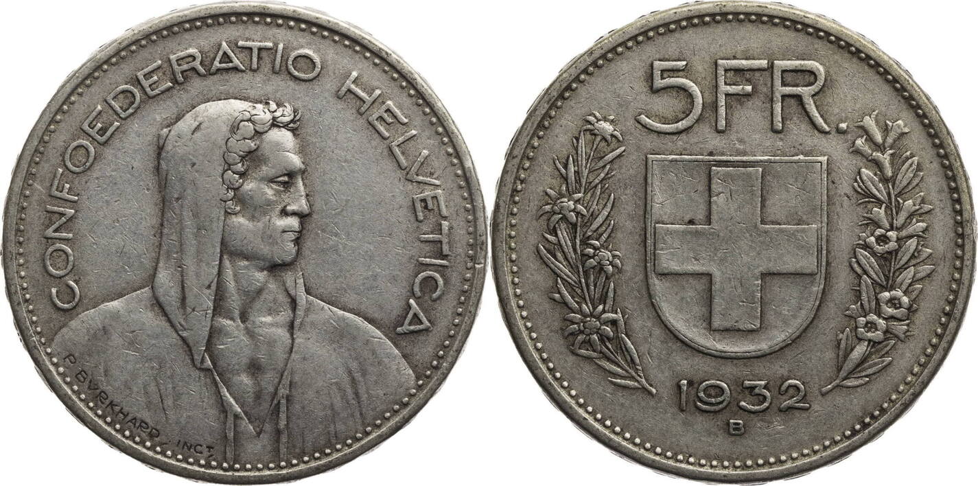 Schweiz 5 Franken 1932 B Alphirt - Kursmünze (1931-1969) ss | MA-Shops