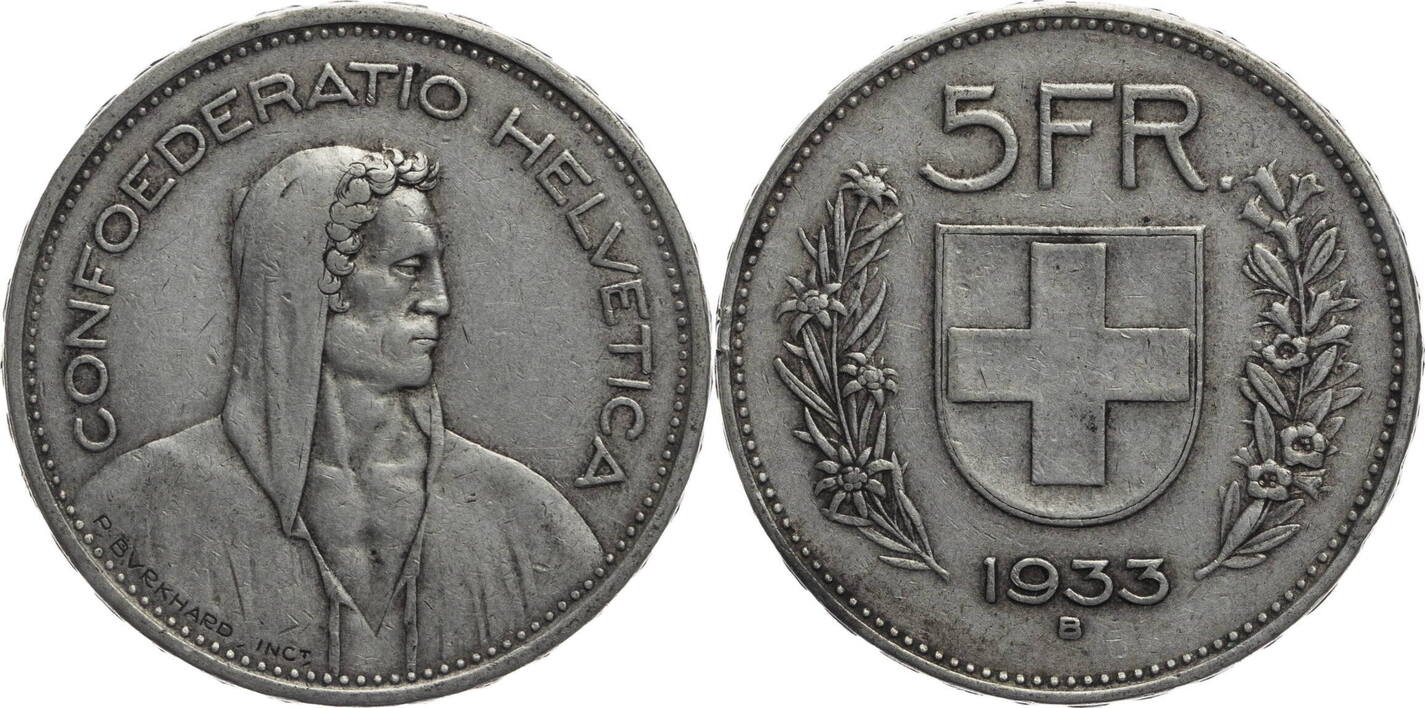 Schweiz 5 Franken 1933 B Alphirt - Kursmünze (1931-1969) ss | MA-Shops
