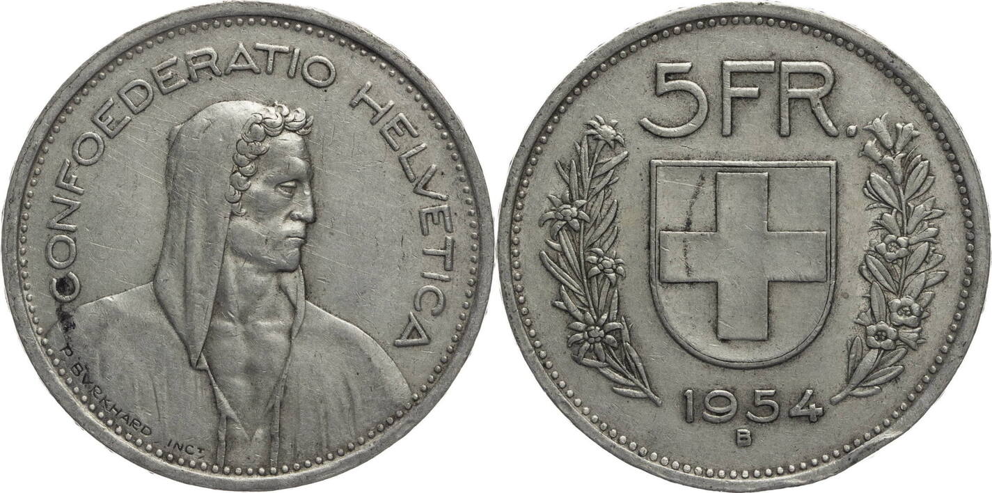 Schweiz 5 Franken 1954 B Alphirt - Kursmünze (1931-1969) ss | MA-Shops
