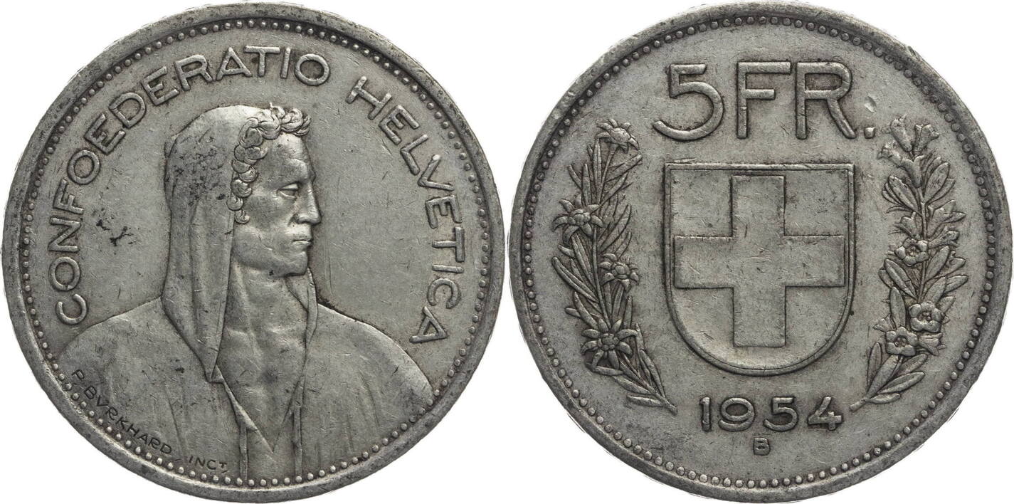 Schweiz 5 Franken 1954 B Alphirt - Kursmünze (1931-1969) ss | MA-Shops