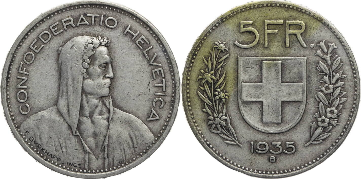 Schweiz 5 Franken 1935 B Alphirt - Kursmünze (1931-1969) ss | MA-Shops