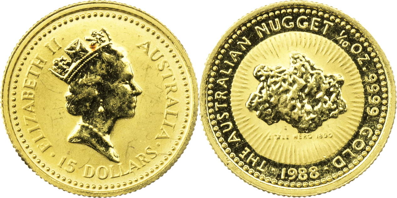 Australien 15 Dollar 1988 1/10 Oz. Nugget "Little Hero 1890" ss-vz | MA ...