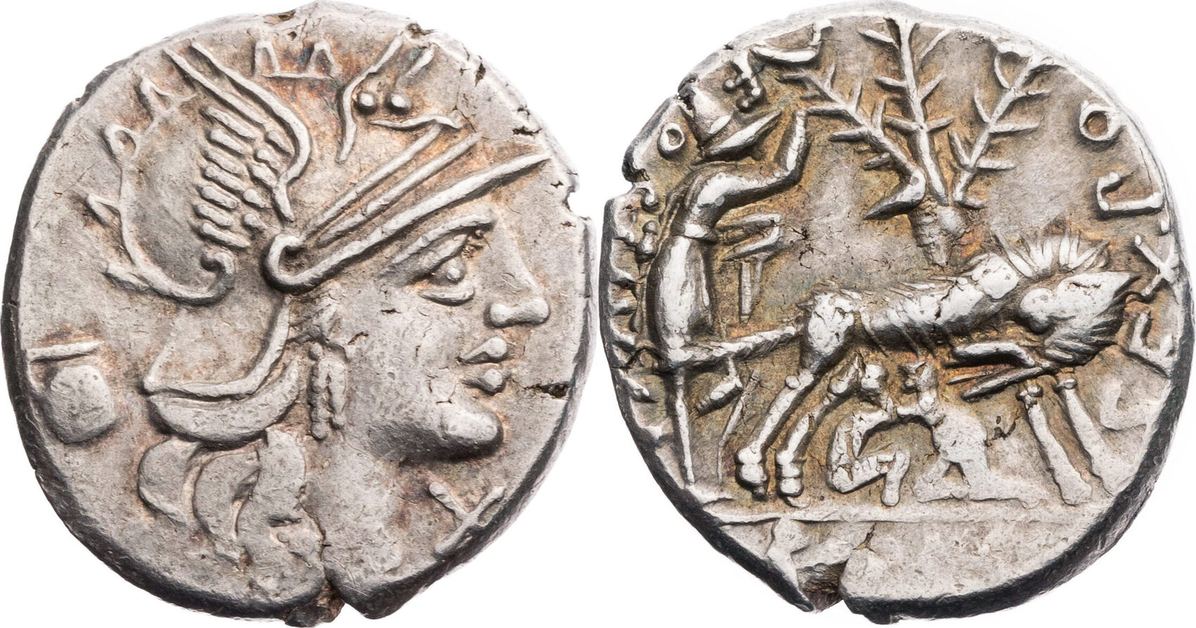 Römische Republik Denar 137 v. Chr. Sextus Pompeius Fostlus, Kopf der ...