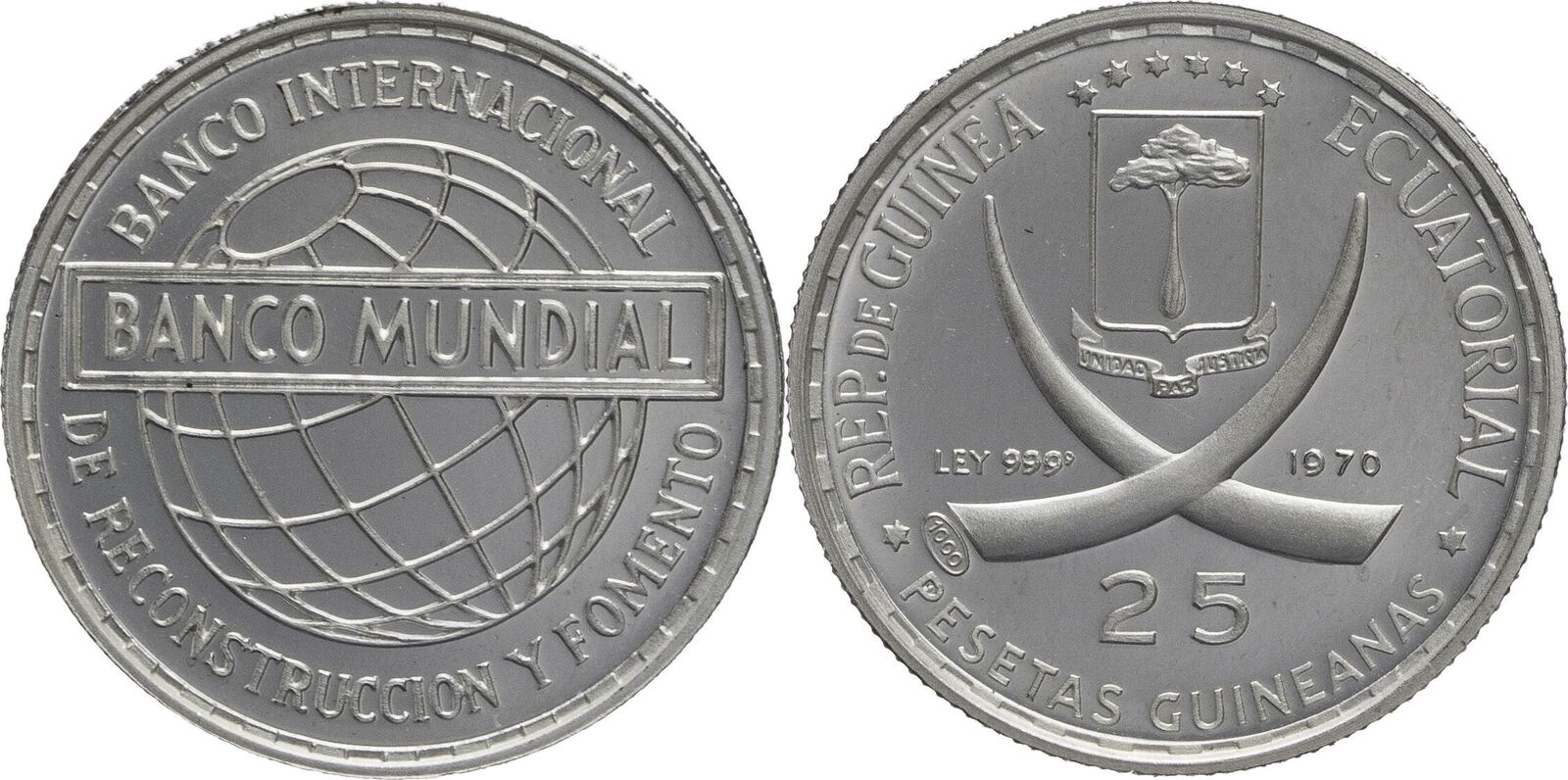 Äquatorial Guinea 25 Pesetas Guineanas 1970 25-jähriges Bestehen der ...