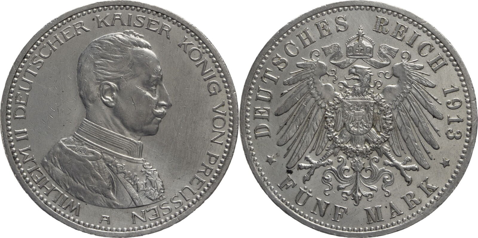 Kaiserreich, Preussen 5 Mark 1913 A Wilhelm II. (1888-1918) - zum 25. Regierungsjubiläum ss-vz ...