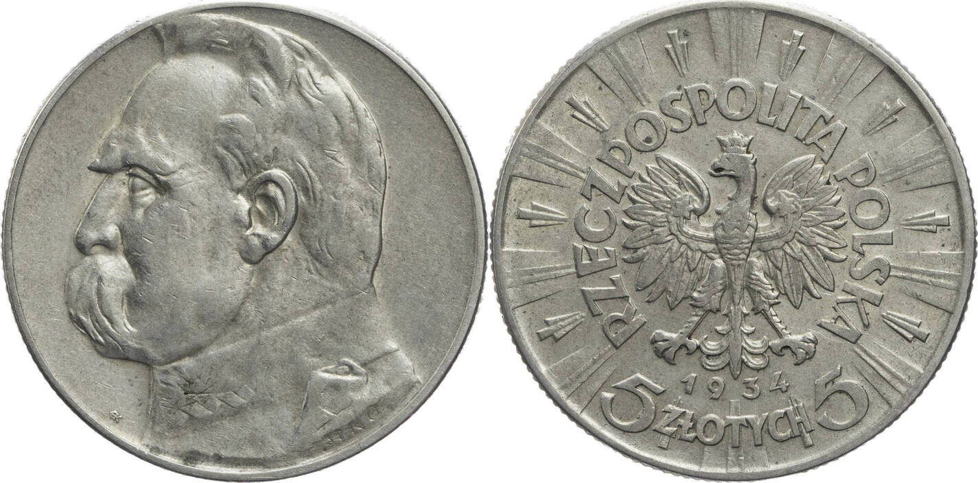 Polen 5 Zloty 1934 Jozef Pilsudski - Kursmünze (1934-1938) ss | MA-Shops