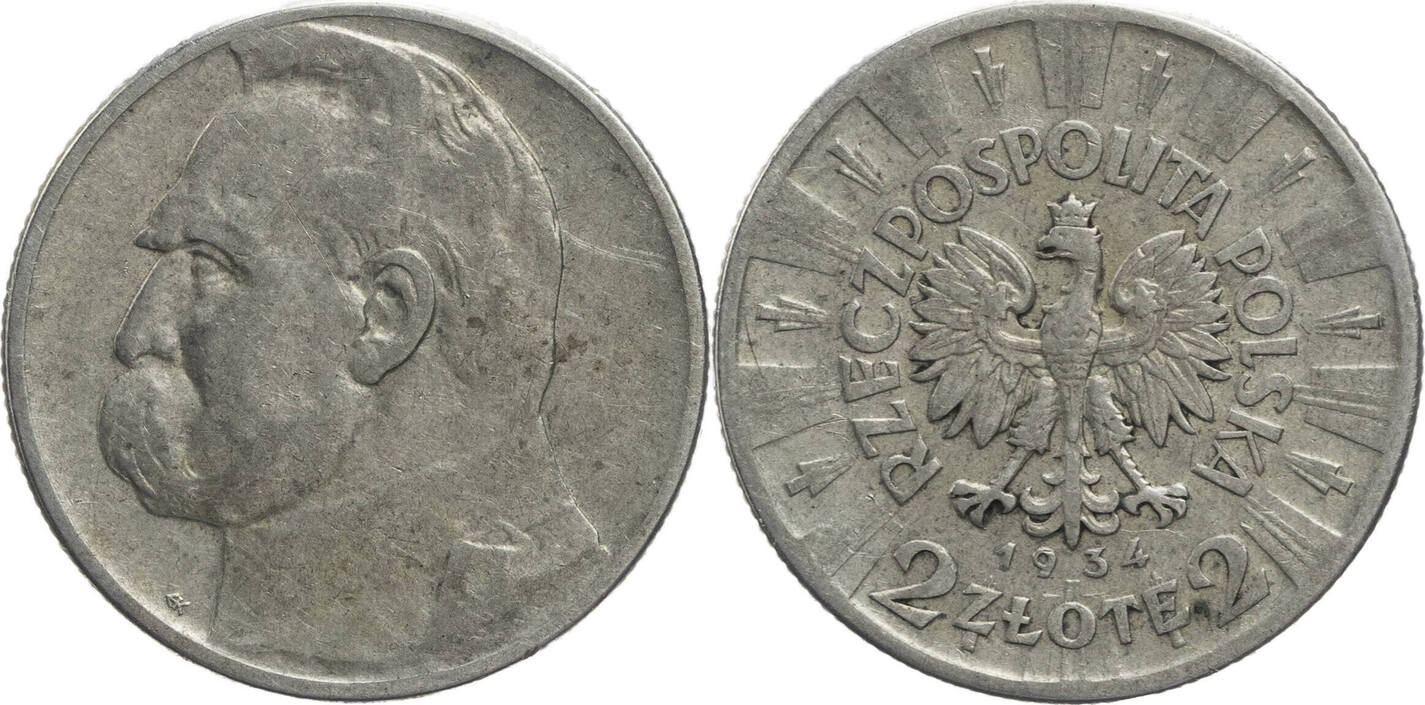 Polen 2 Zloty 1934 Jozef Pilsudski - Kursmünze (1934-1938) ss | MA-Shops