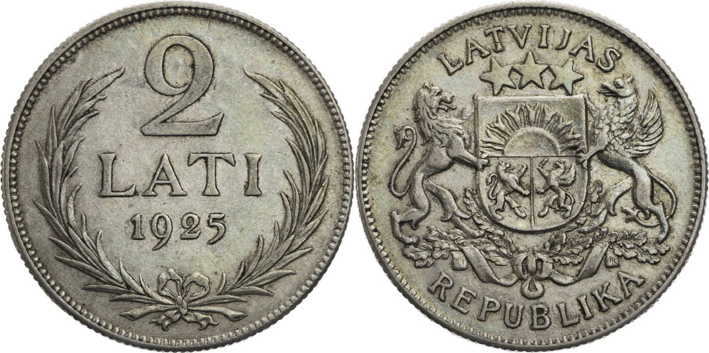 Lettland 2 Lati 1925 Kursmünze (1925-1926) ss-vz | MA-Shops