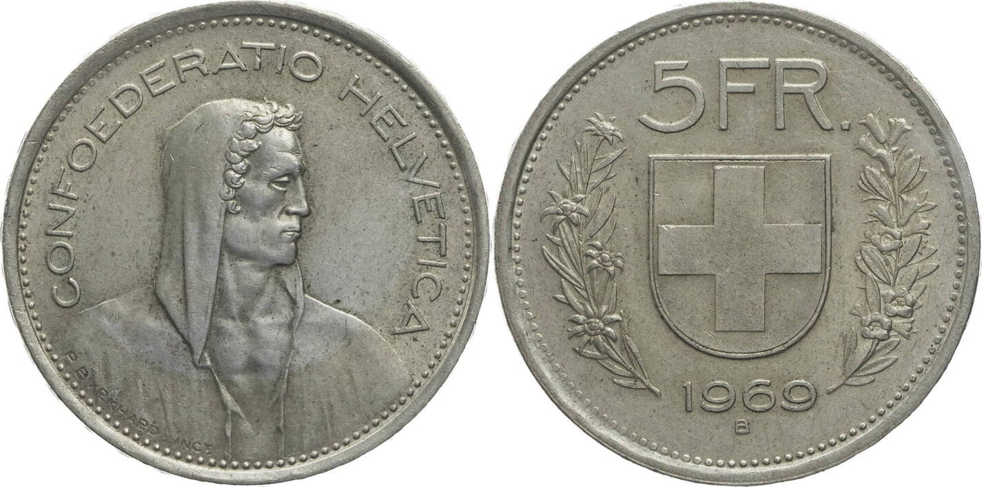 Schweiz 5 Franken 1969 B Alphirt - Kursmünze (1931-1969) vz | MA-Shops