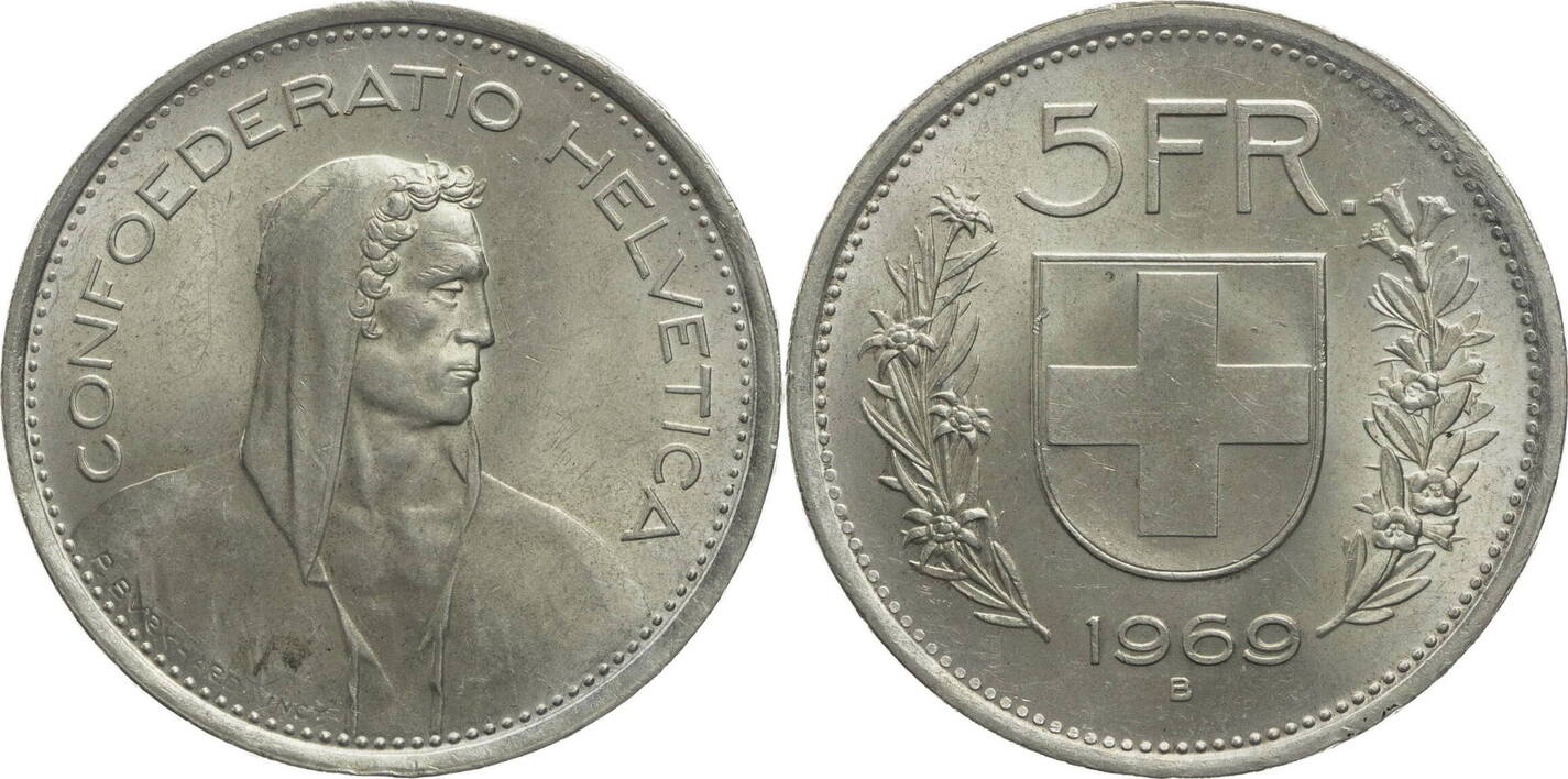 Schweiz 5 Franken 1969 B Kursmünze Alphirt - Kursmünze (1931-1969) vz | MA-Shops