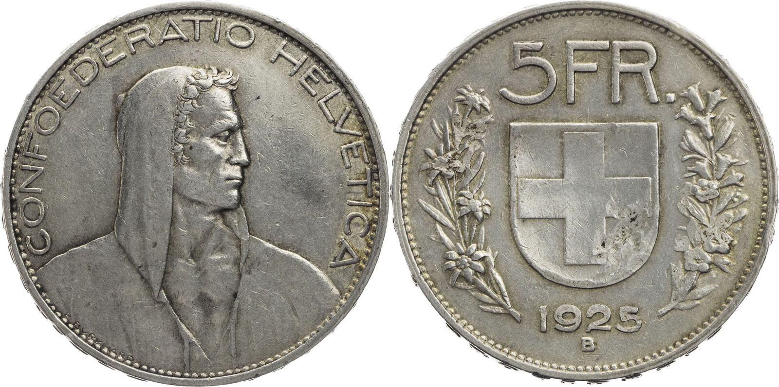 Schweiz 5 Franken 1925 B Alphirte - Kursmünze (1924-1928) ss, Kratzer! | MA-Shops