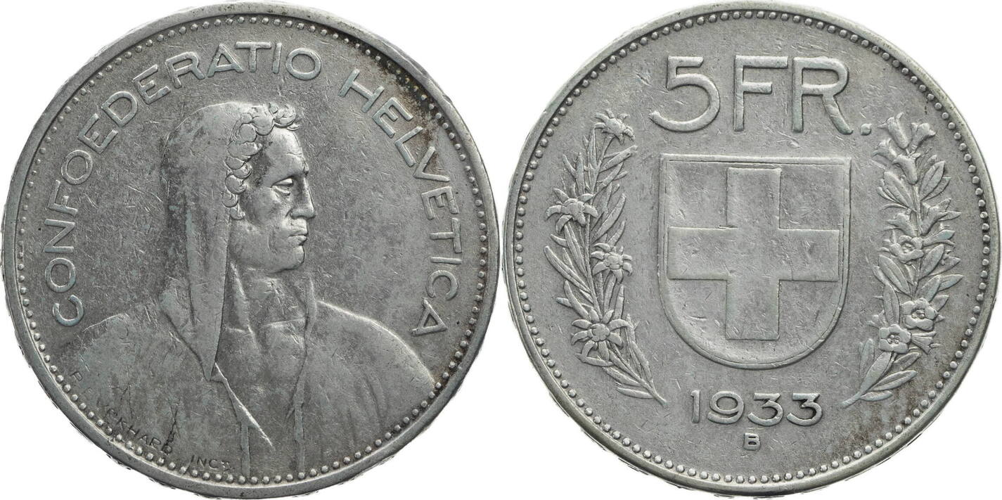 Schweiz 5 Franken 1933 B Alphirt - Kursmünze (1931-1969) ss | MA-Shops