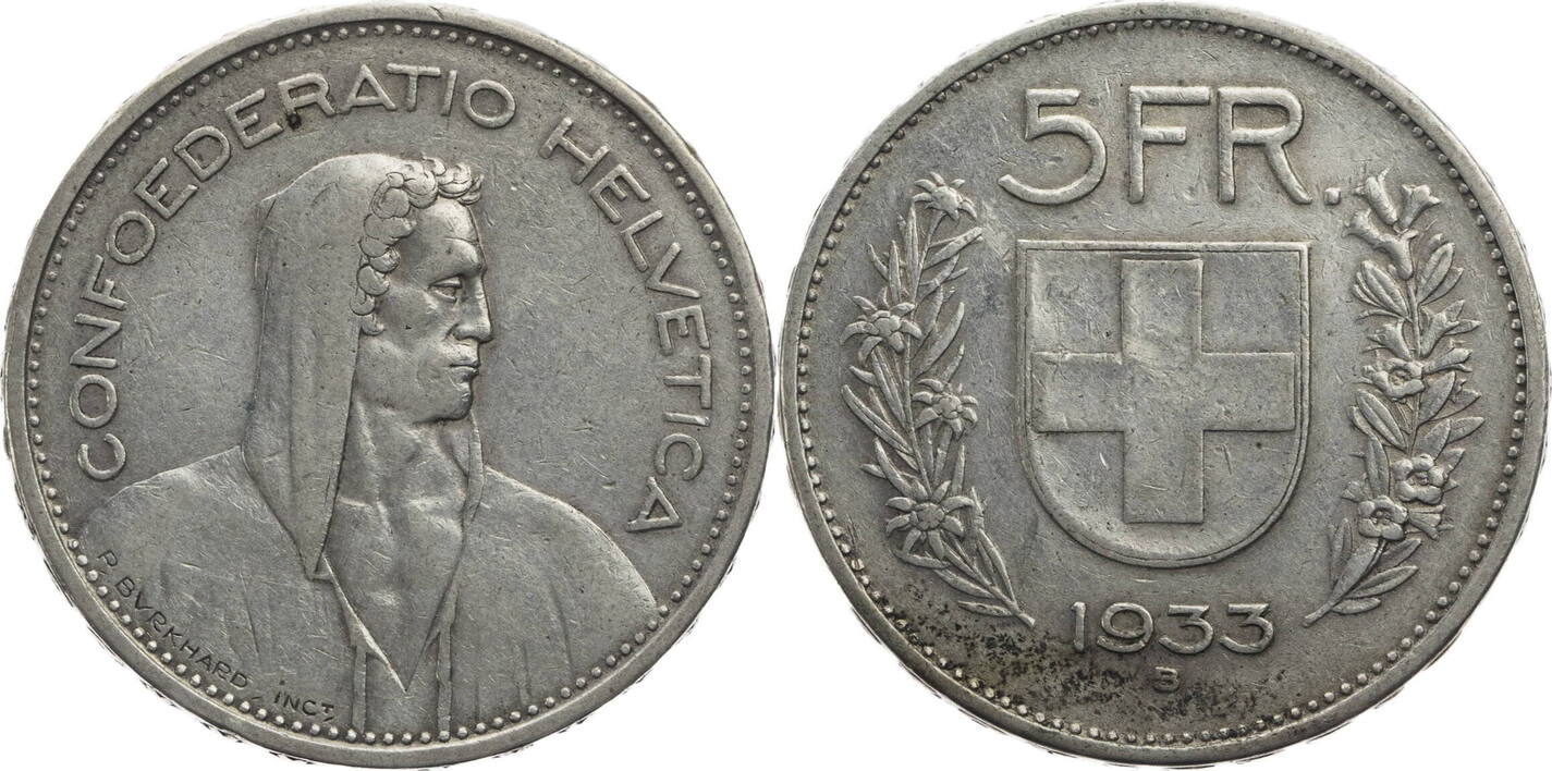 Schweiz 5 Franken 1933 B Alphirt - Kursmünze (1931-1969) ss | MA-Shops