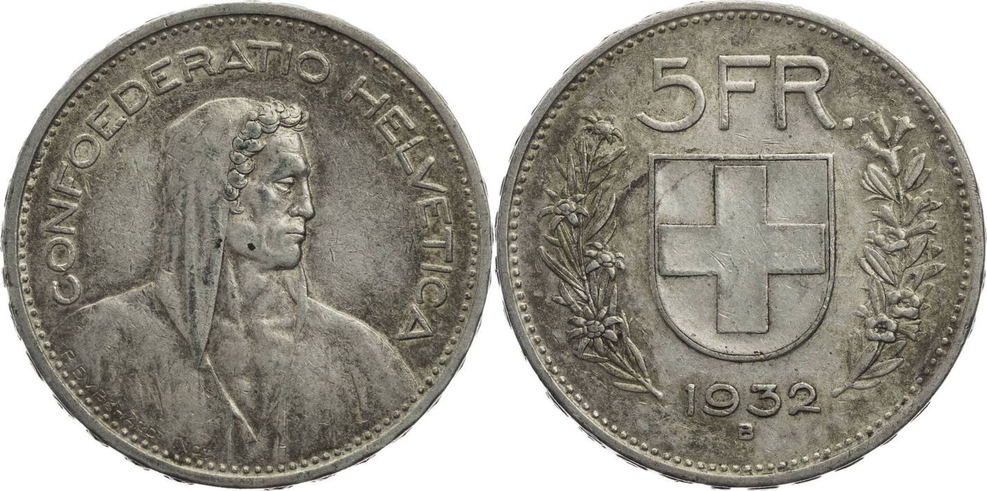 Schweiz 5 Franken 1932 B Alphirt - Kursmünze (1931-1969) ss | MA-Shops