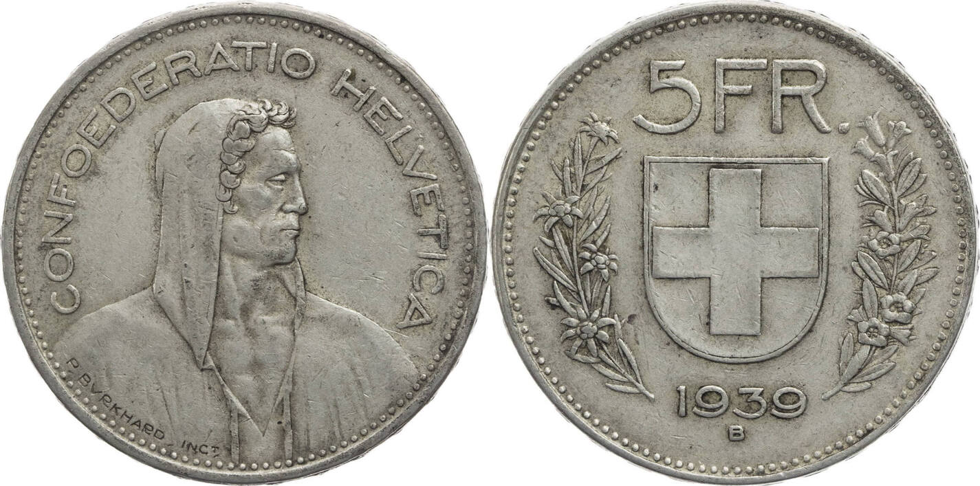 Schweiz 5 Franken 1939 B Alphirt - Kursmünze (1931-1969) ss | MA-Shops
