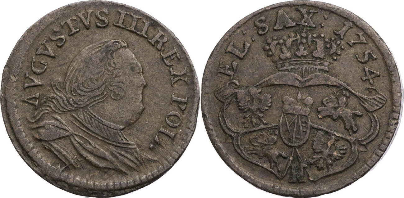 Sachsen, Albertinische Linie Groschen 1754 H Friedrich August II. (1733 ...