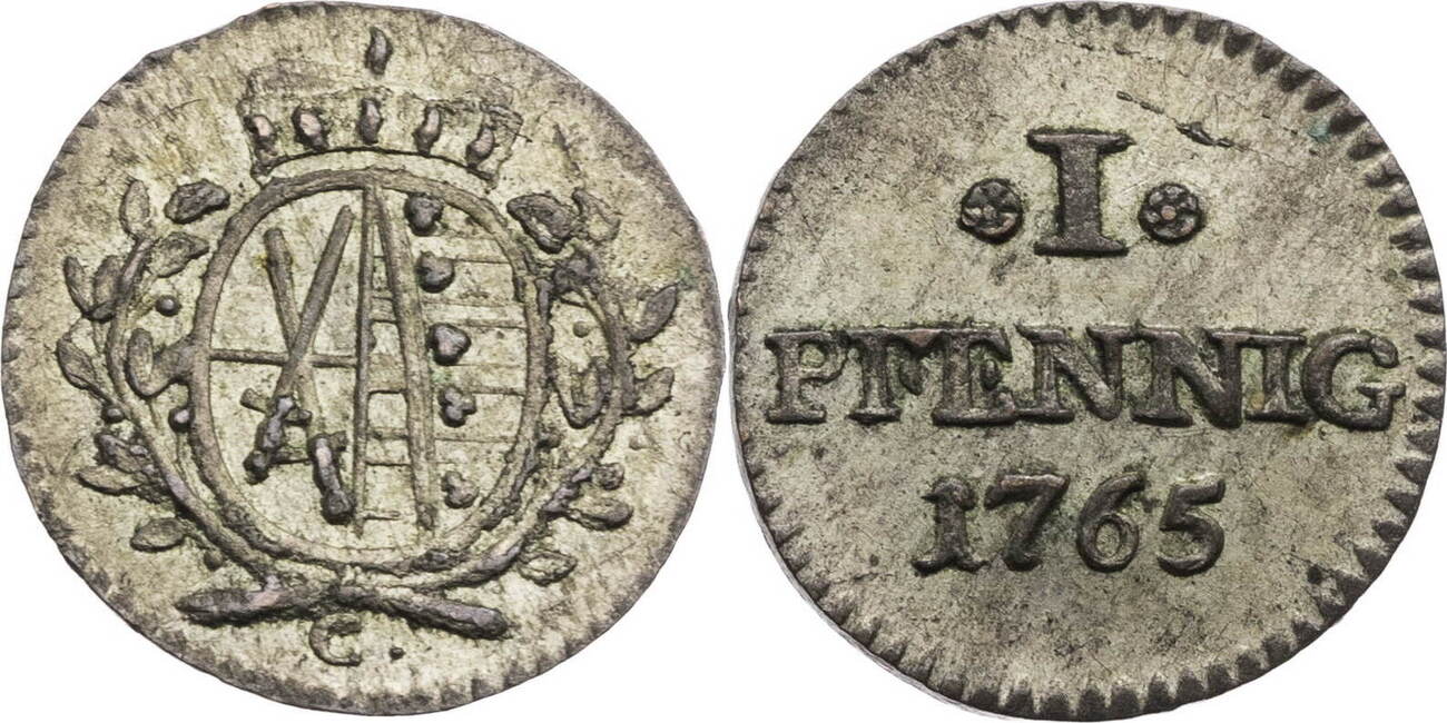 Sachsen, Albertinische Linie 1 Pfennig 1765 Friedrich August III. (1763 ...