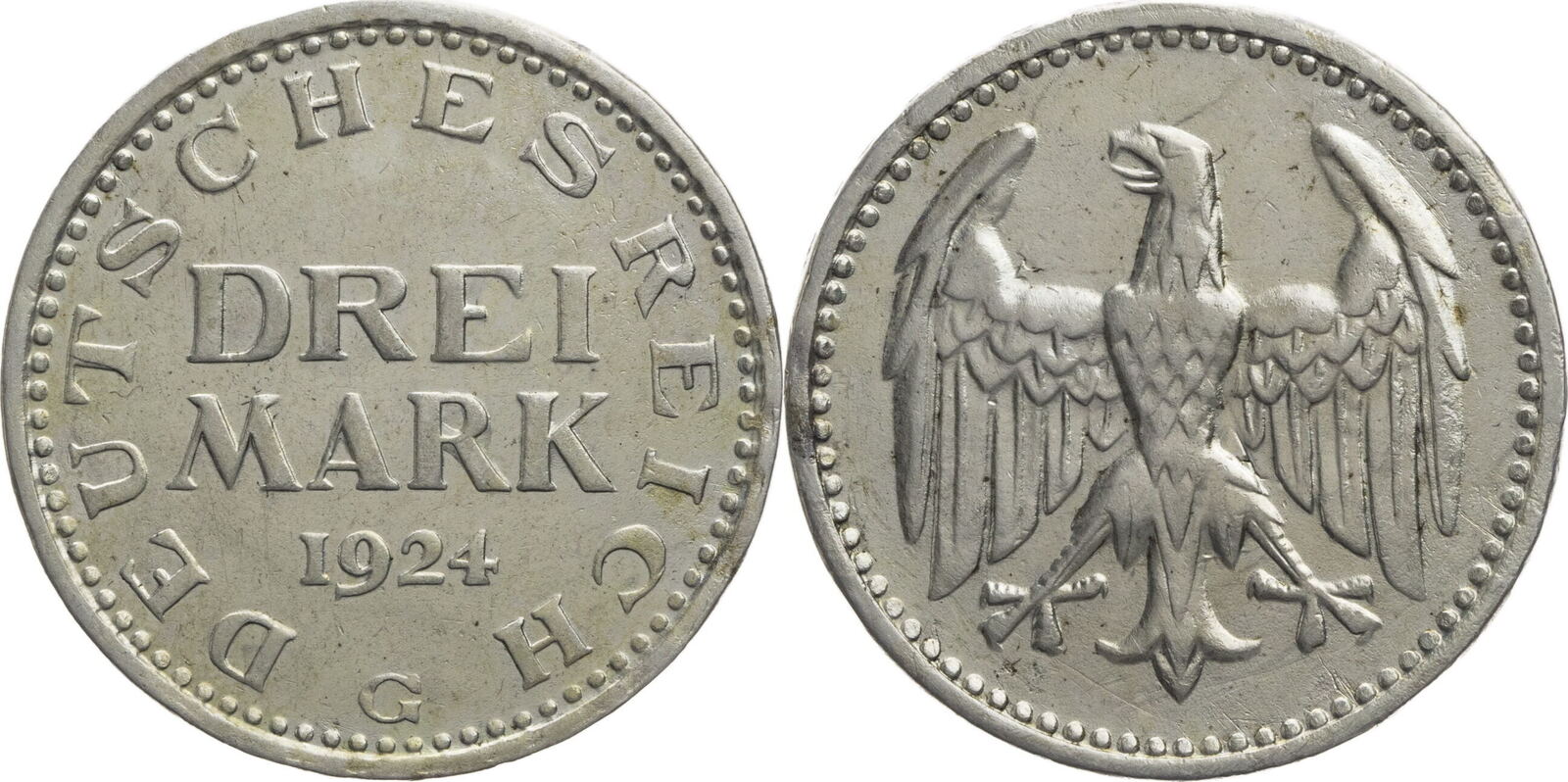 Weimarer Republik 3 Mark 1924 G Kursmünze (1924-1925) ss-vz | MA-Shops