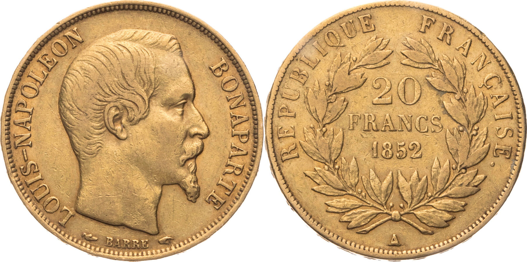 Frankreich, Zweite Republik 20 Francs 1852 A Louis-Napoléon Bonaparte (1848-1852) - Kursmünze ss ...
