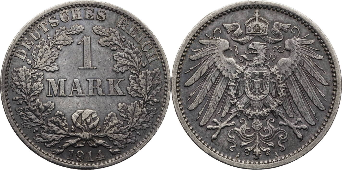 Kaiserreich 1 Mark 1914 A Kursmünze (1891-1916) vz, Rf, Patina | MA-Shops