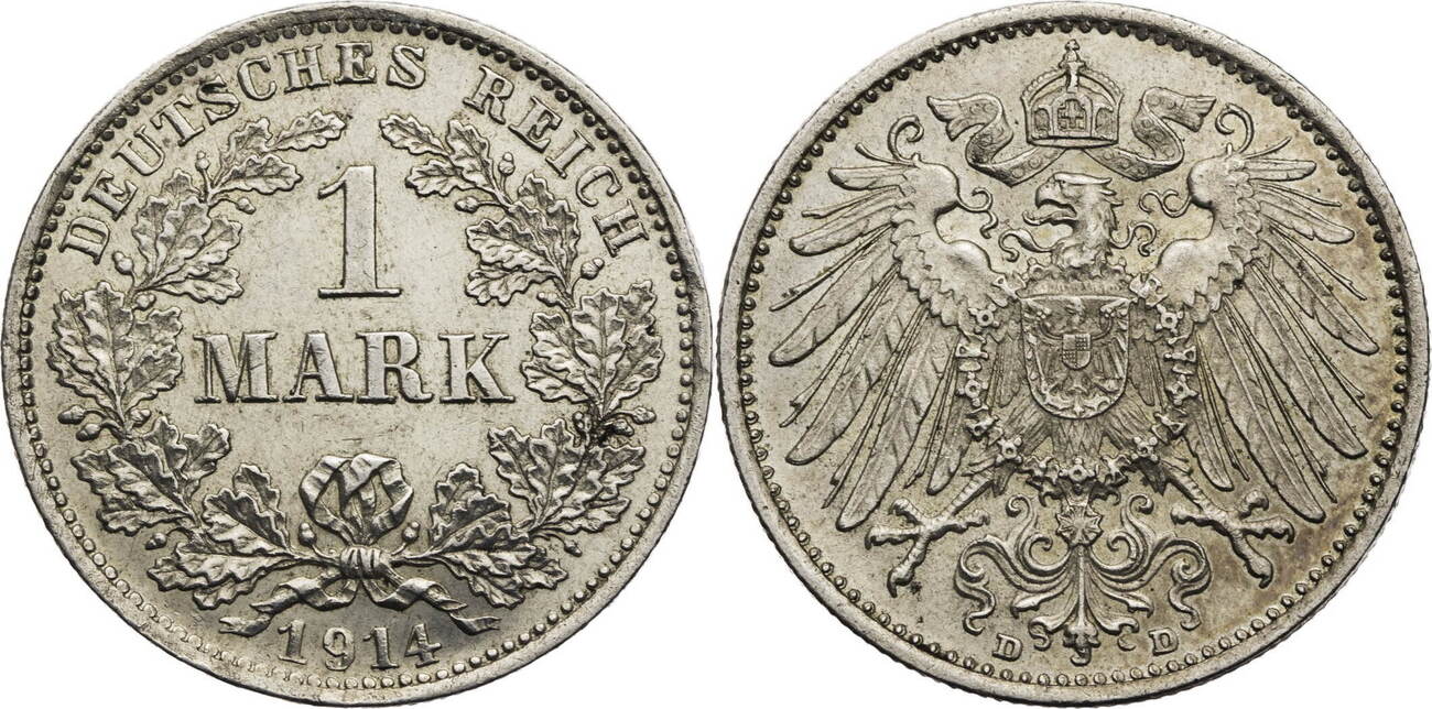Kaiserreich 1 Mark 1914 D Kursmünze (1891-1916) ss | MA-Shops
