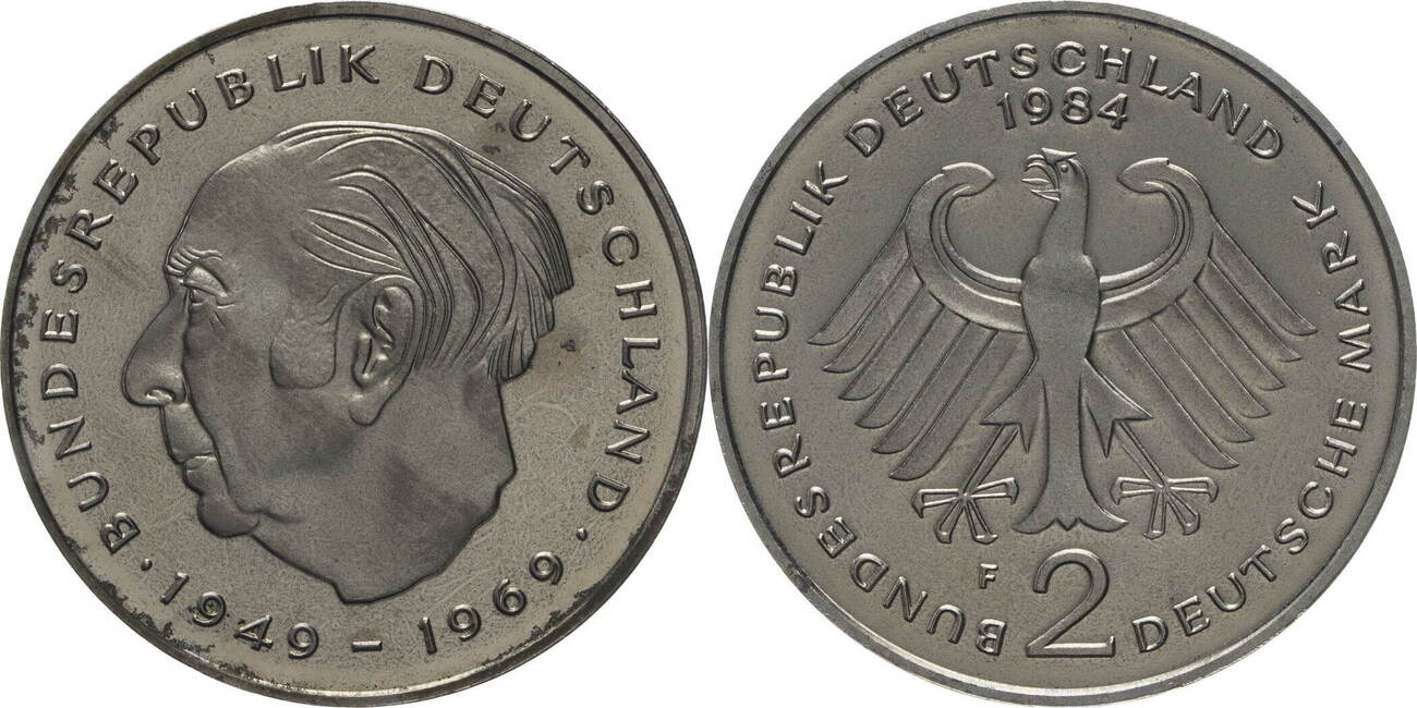 Bundesrepublik Deutschland 2 DM 1984 F Theodor Heuss - Kursmünze (1970 ...