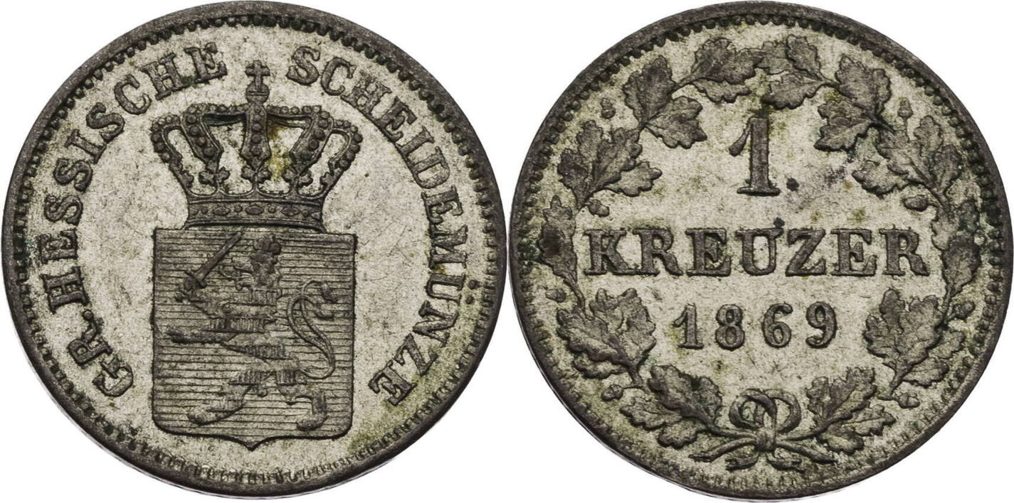 Hessen-Darmstadt 1 Kreuzer 1869 Ludwig III. (1848-1877) - Kursmünze ...