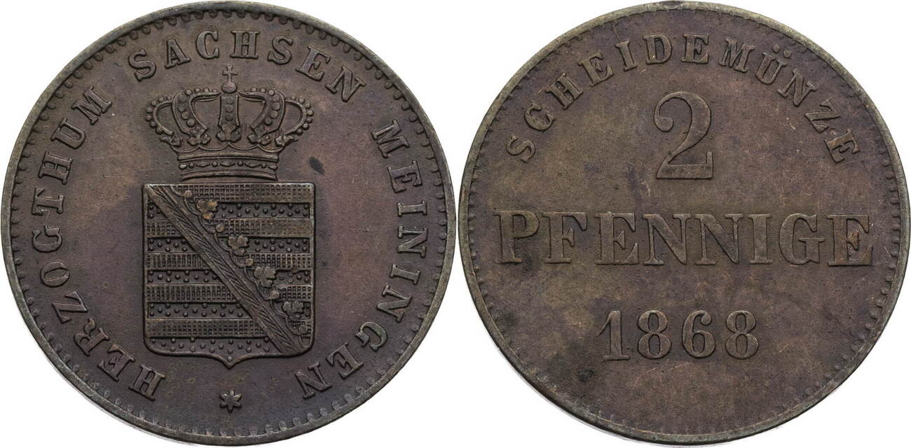Sachsen-Meiningen 2 Pfennige 1868 Kursmünze ss | MA-Shops