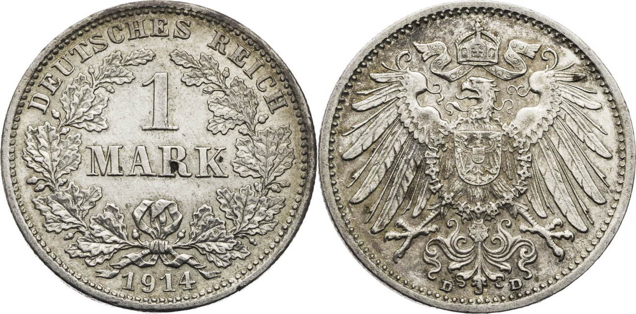 Kaiserreich 1 Mark 1914 D Kursmünze (1891-1916) ss | MA-Shops