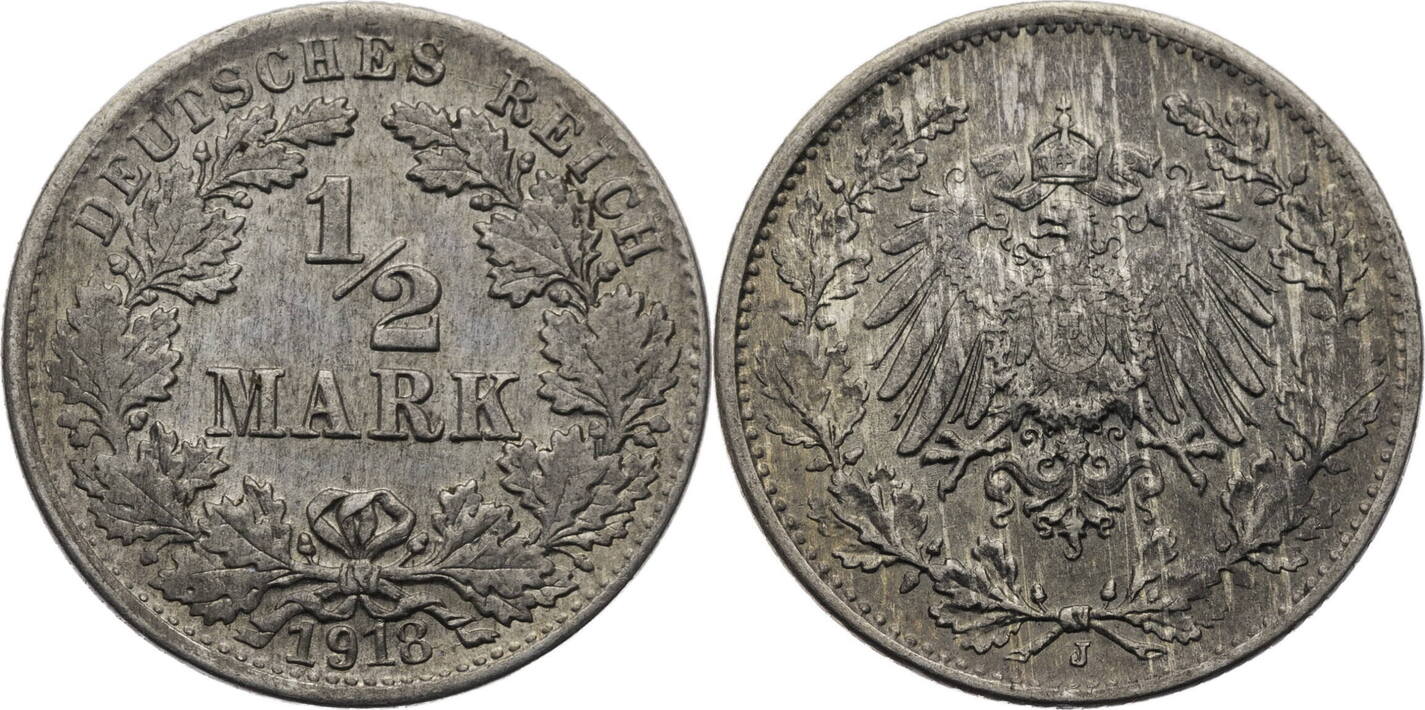 Kaiserreich ½ Mark 1918 J Kursmünze (1905-1919) vz | MA-Shops