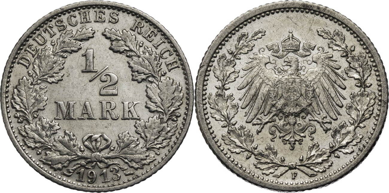 Kaiserreich ½ Mark 1913 F Kursmünze (1905-1919) vz | MA-Shops