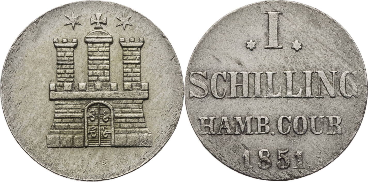 Hamburg, Stadt 1 Schilling 1851 Kursmünze ss | MA-Shops