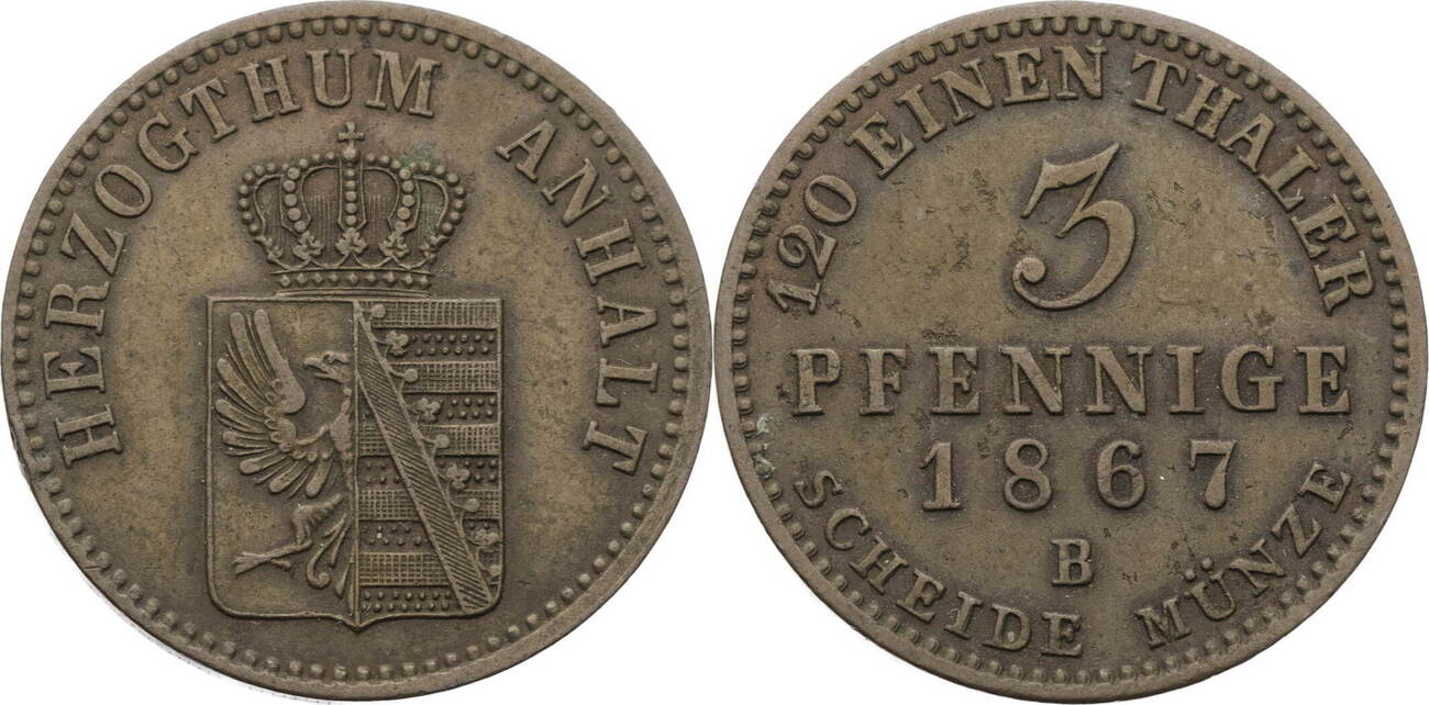 Anhalt-Bernburg 3 Pfennige 1867 B Alexander Karl (1834-1863 ...