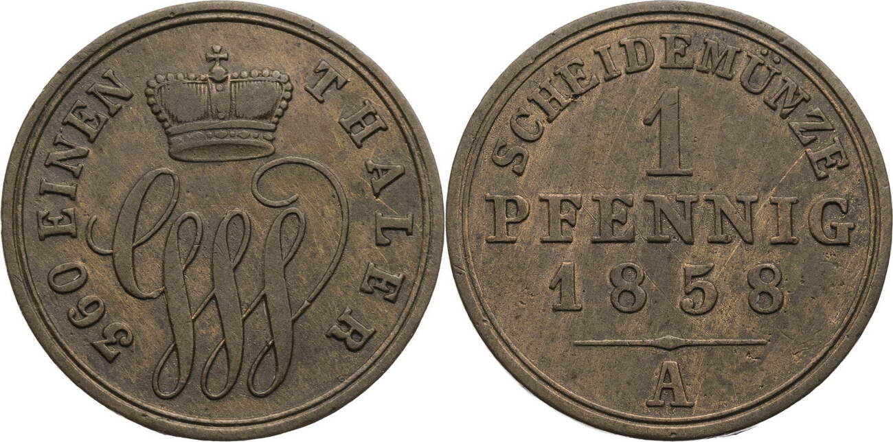 Schaumburg-Lippe 1 Pfennig 1858 A Georg Wilhelm (1807–1860) - Kursmünze ...