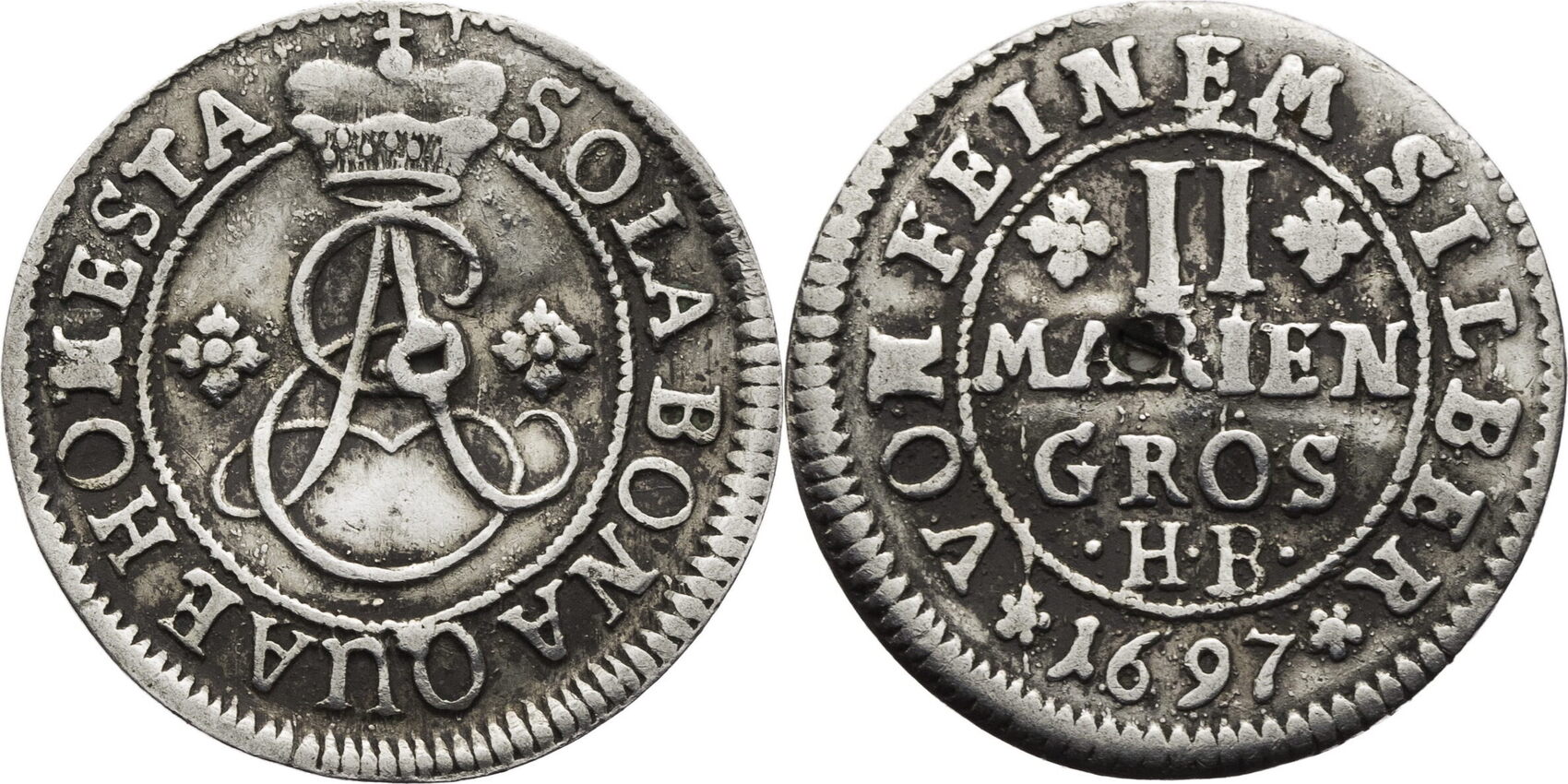 Braunschweig-Lüneburg-Calenberg 2 Mariengroschen 1697 HB Ernst August ...