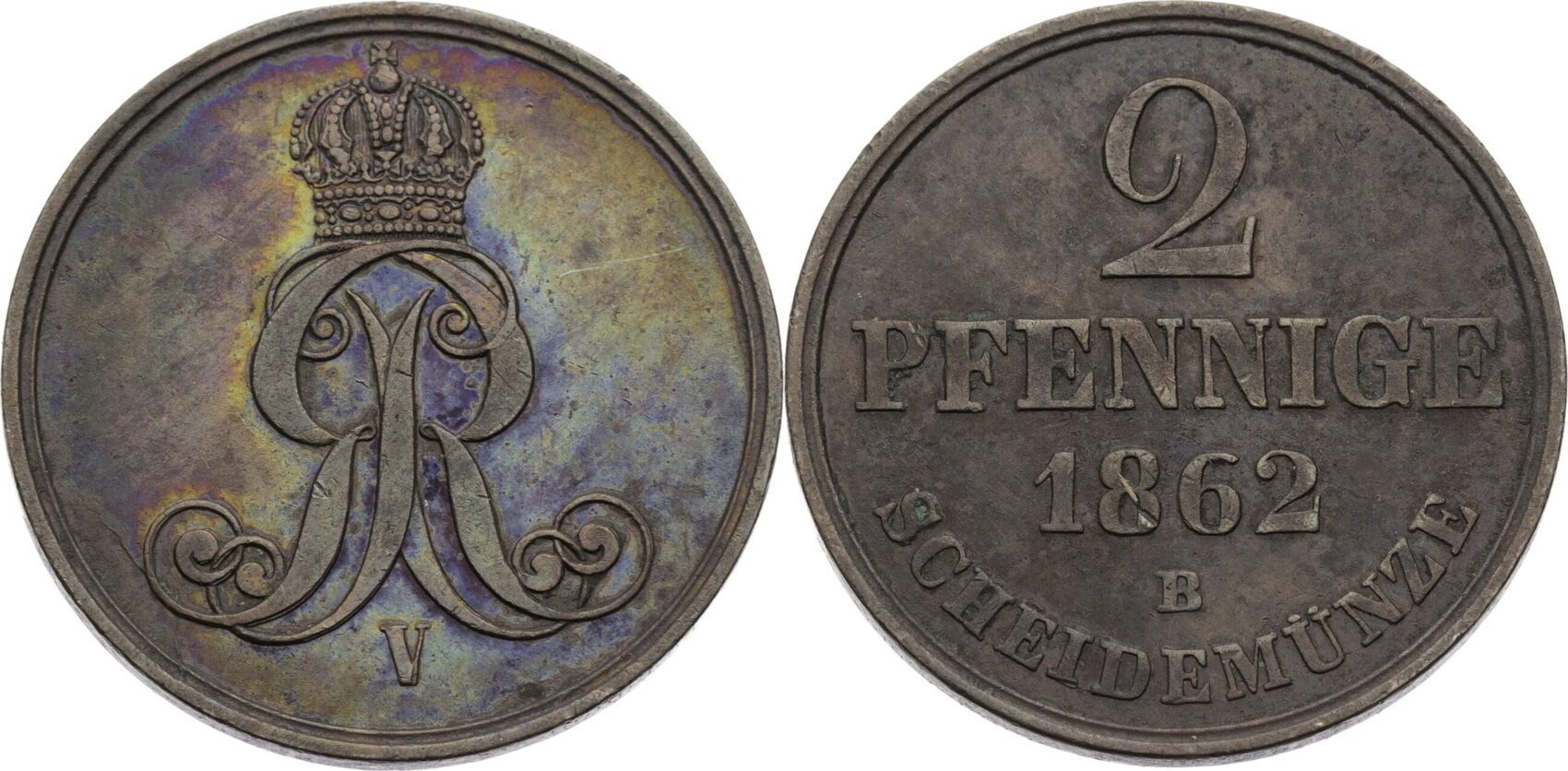 Hannover, Königreich 2 Pfennige 1862 B Georg V. (1851-1866) - Kursmünze ...