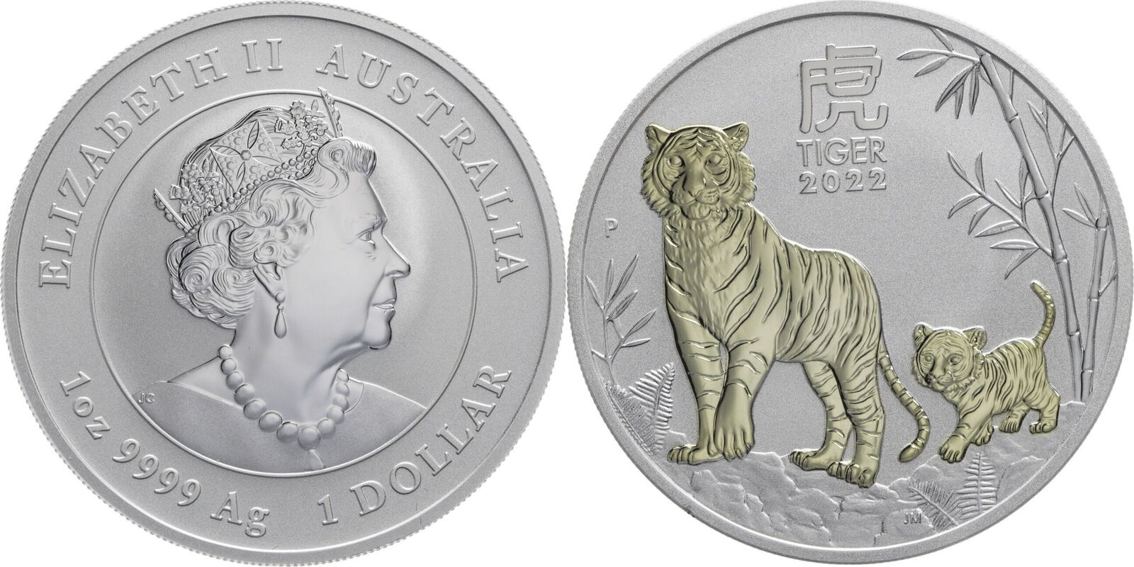 Australien 1 Dollar 2022 Lunar Year Series III - Jahr des Tigers PP, vergoldet | MA-Shops