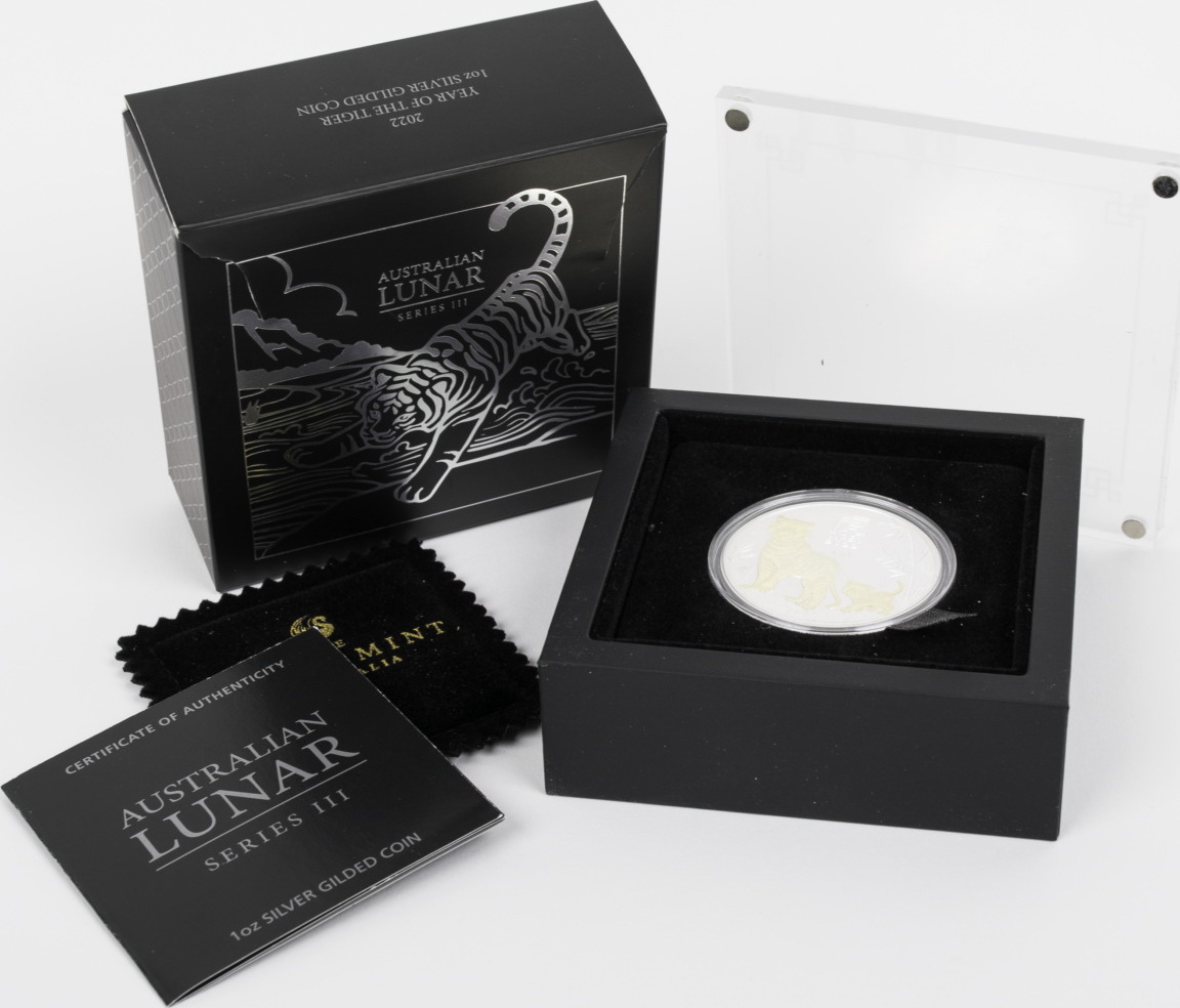 Australien 1 Dollar 2022 Lunar Year Series III - Jahr des Tigers PP, vergoldet | MA-Shops