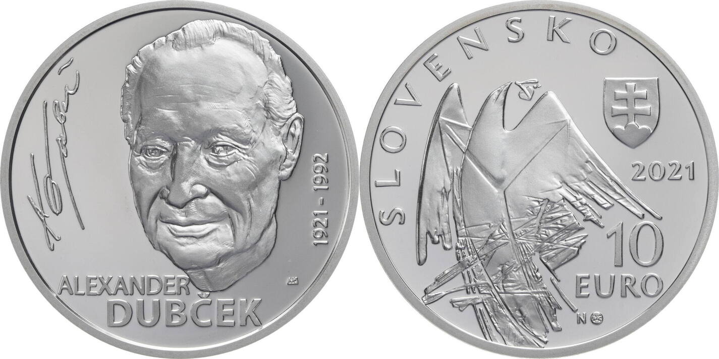 Slowakei 10 Euro 2021 Auf den 100. Geburtstag von Alexander Dubcek PP ...