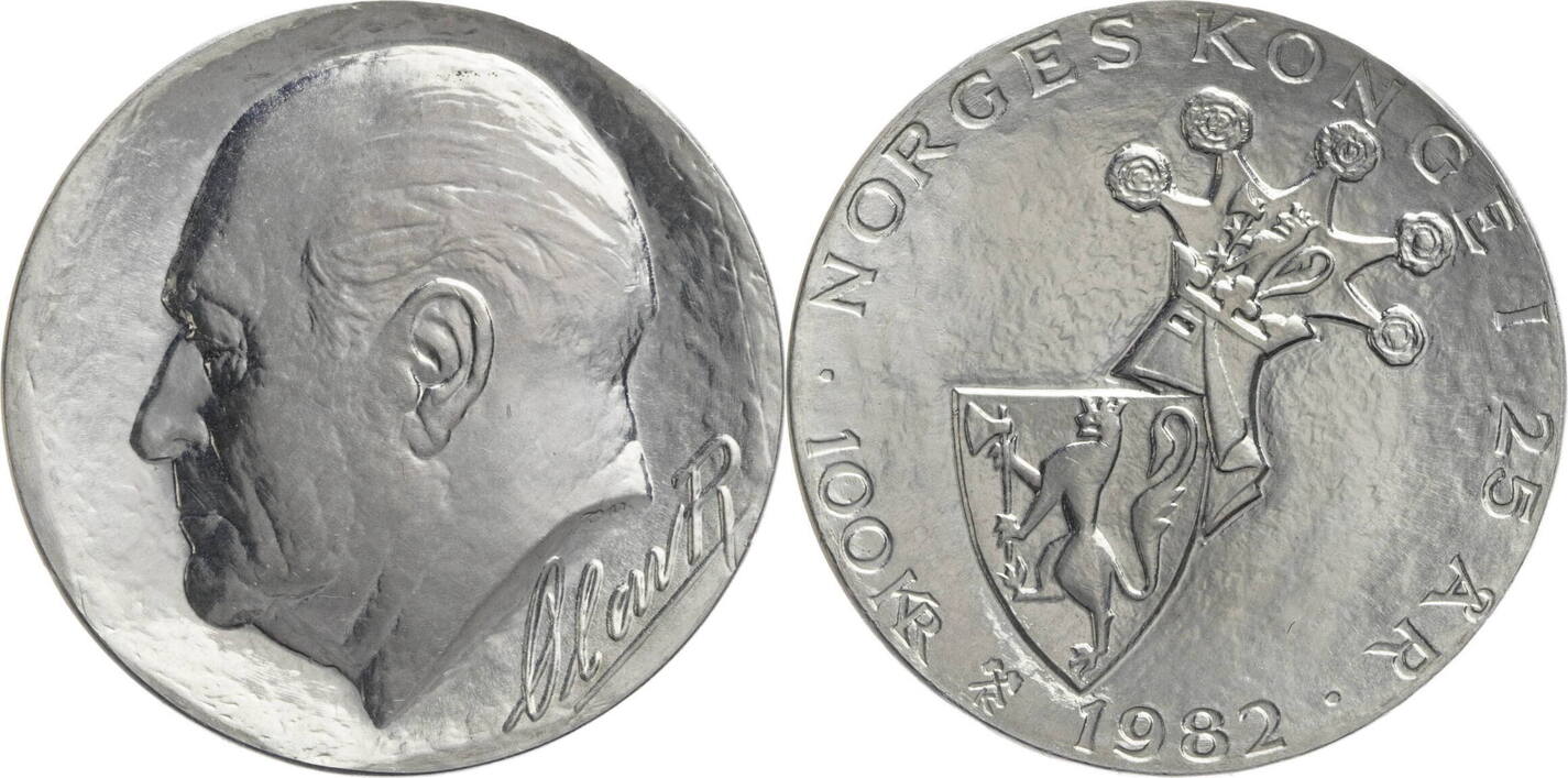 Norwegen 100 Kroner 1982 Olav V. 25 jähriges Kronjubiläum vz | MA-Shops