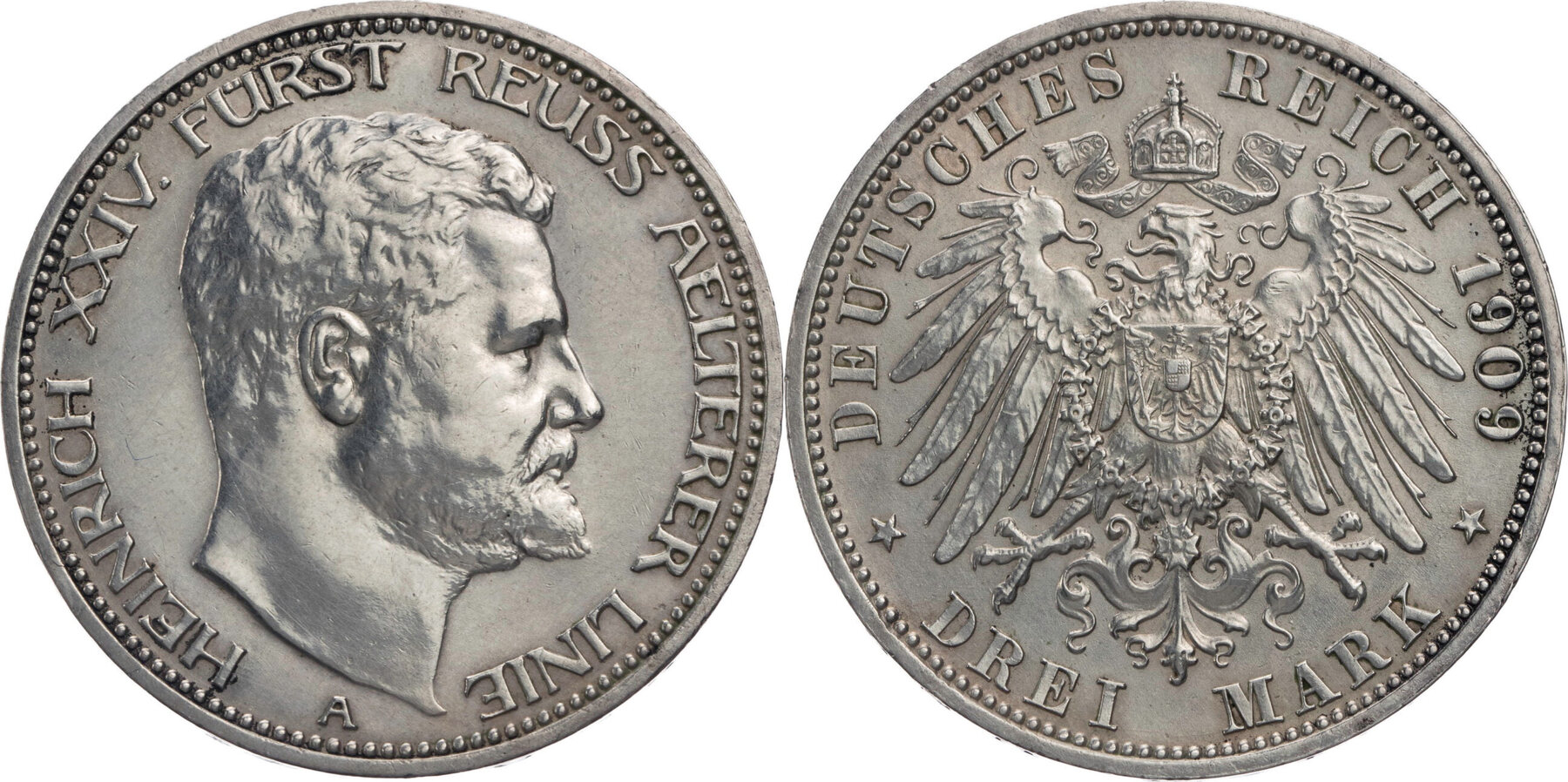 Kaiserreich, Reuss ältere Linie 3 Mark 1909 A Heinrich XXIV. (1902-1918 ...