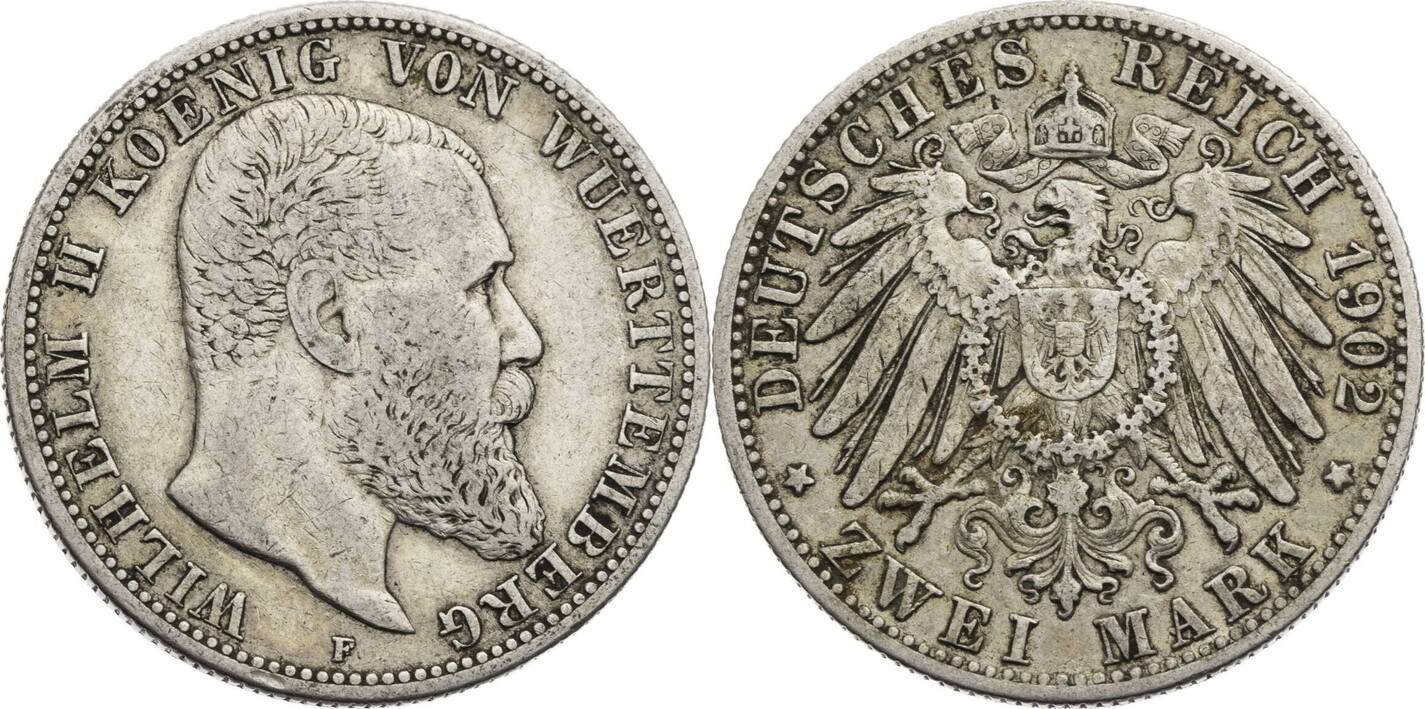 Kaiserreich, Württemberg 2 Mark 1902 F Wilhelm II. (1891 bis 1918 ...