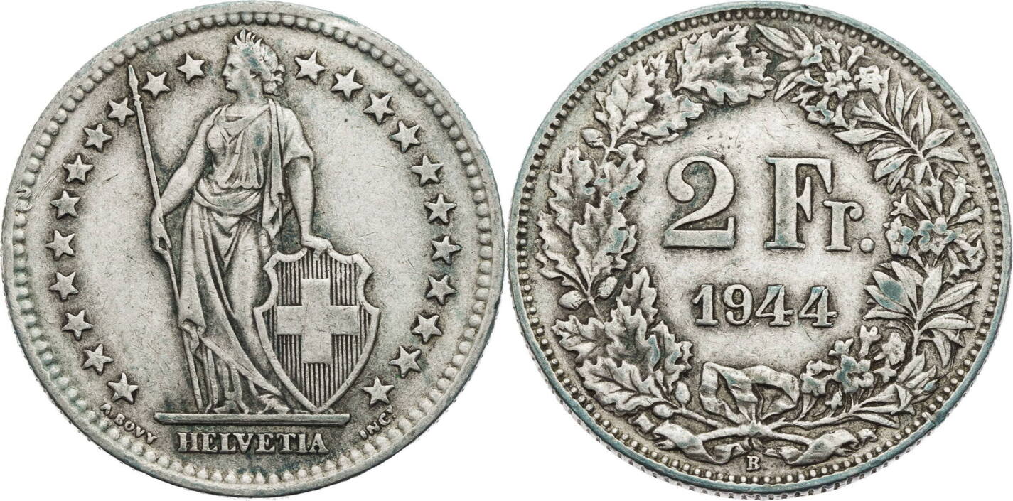 Schweiz 2 Franken 1944 B Helvetia - Kursmünze (1875-1967) ss | MA-Shops