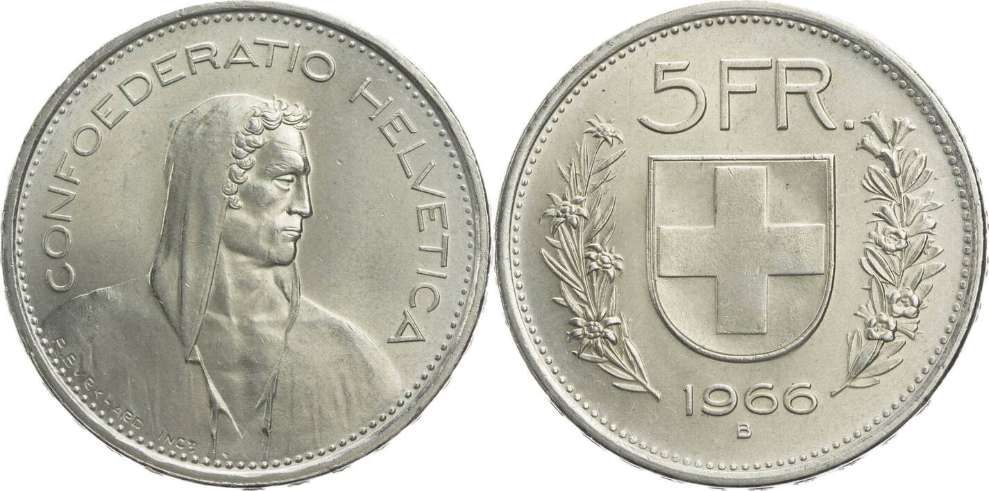 Schweiz 5 Franken 1966 B Alphirt - Kursmünze (1931-1969) vz | MA-Shops