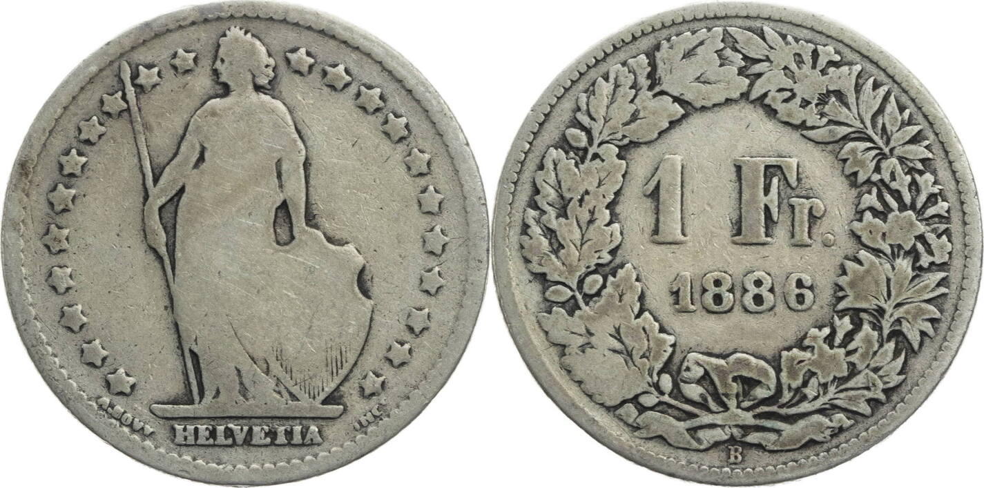 Schweiz 1 Franken 1886 B Helvetia - Kursmünze (1875-1967) schön | MA-Shops