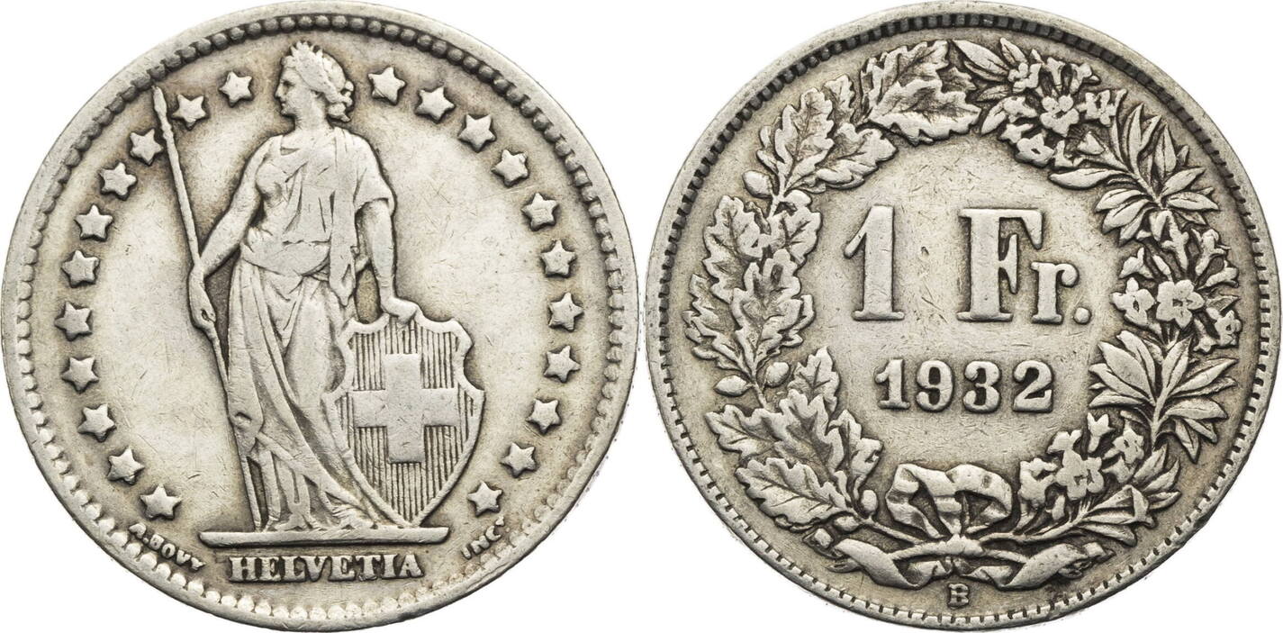 Schweiz 1 Franken 1932 B Helvetia - Kursmünze (1875-1967) schön | MA-Shops