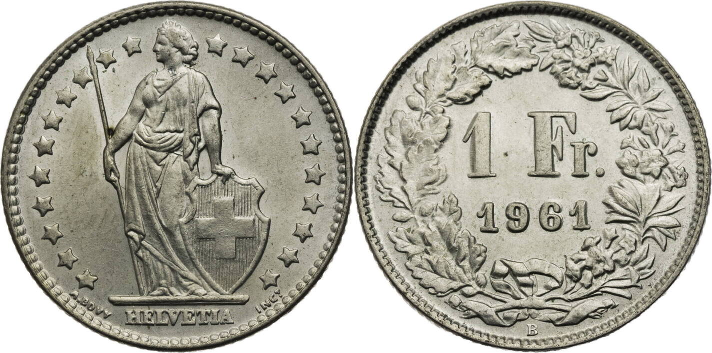 Schweiz 1 Franken 1961 B Helvetia - Kursmünze (1875-1967) vz-st | MA-Shops