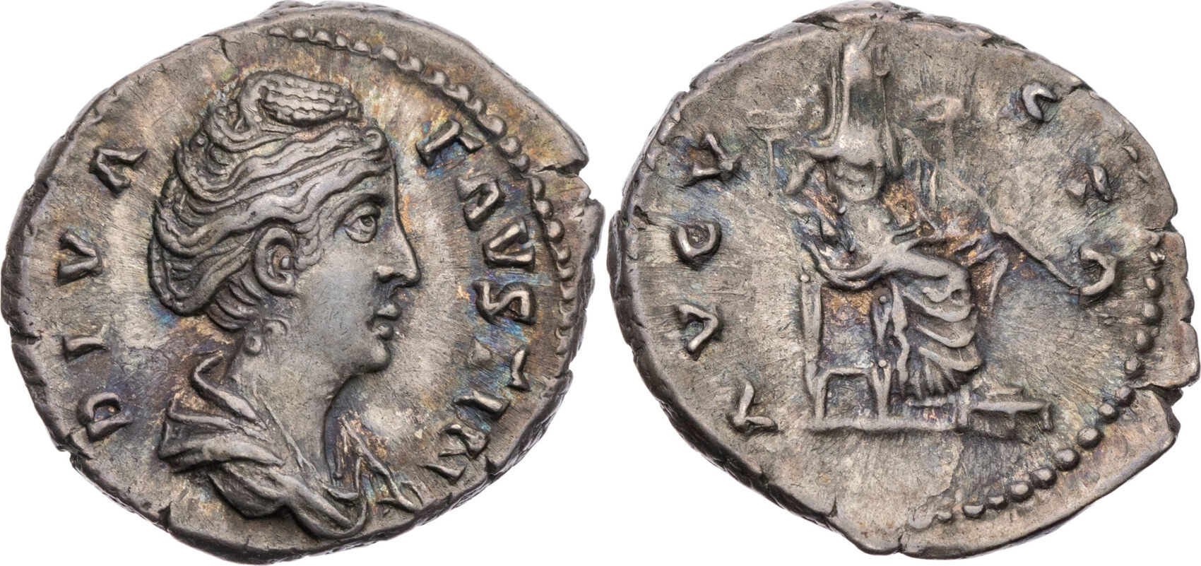 Römische Kaiserzeit Denar nach 141 n. Chr. Diva Faustina I., Büste / Iuno mit Szepter, ex Salton ...