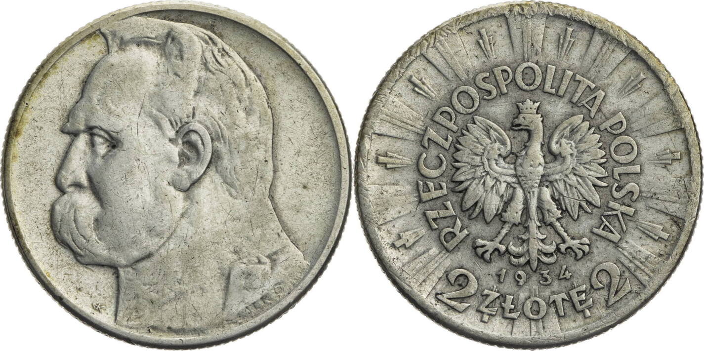 Polen 2 Zloty 1934 Jozef Pilsudski - Kursmünze (1934-1938) ss | MA-Shops