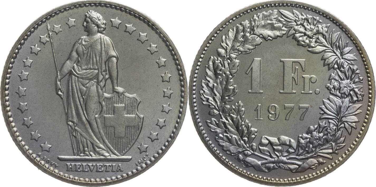 Schweiz 1 Franken 1977 B Helvetia - Kursmünze (1968-) PP | MA-Shops